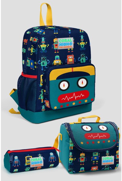 Coral High Kids Lacivert Robot Desenli Iki Bölmeli 3'lü Çanta Seti 23316 Coral High Kids Lacivert Robot Desenli Iki Bölmeli 3'lü Çanta Seti 23316