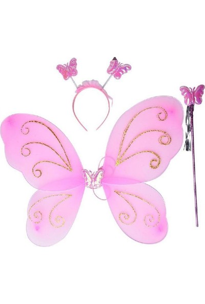 Pandoli Kelebek Kanat 50 cm Kanat Asa Taç 3 Lü Set Pembe Renk Pandoli Kelebek Kanat 50 cm Kanat Asa Taç 3 Lü Set Pembe Renk