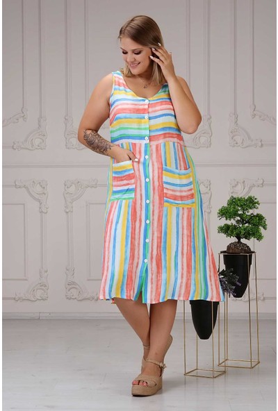 Zer Otantik Zerotantik Gökkuşağı Cepli Elbise Renkli