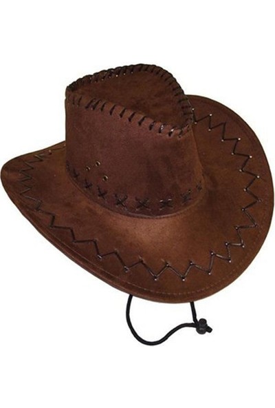 Pandoli Kahverengi Bağcıklı Yetişkin Nubuk Kovboy Şapkası