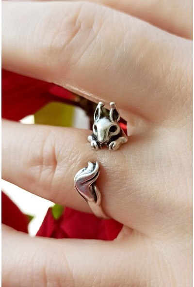 Fildişi Aksesuar Antik Gümüş Kaplama Sincap Şekilli El Yapımı Ayarlanabilir Yüzük