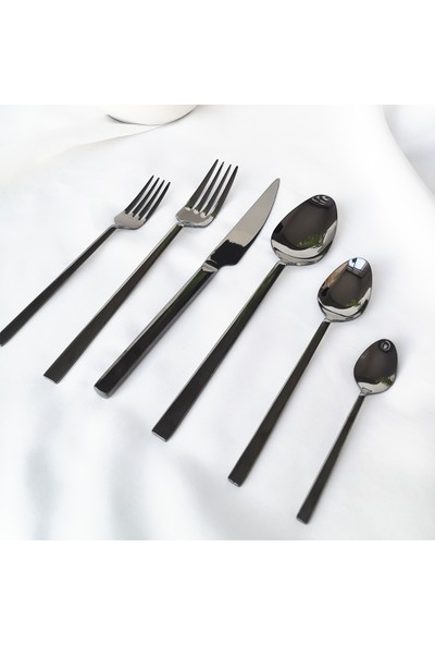 Sıla 12 Kişilik 72 Parça Siyah Çatal Kaşık Bıçak Seti