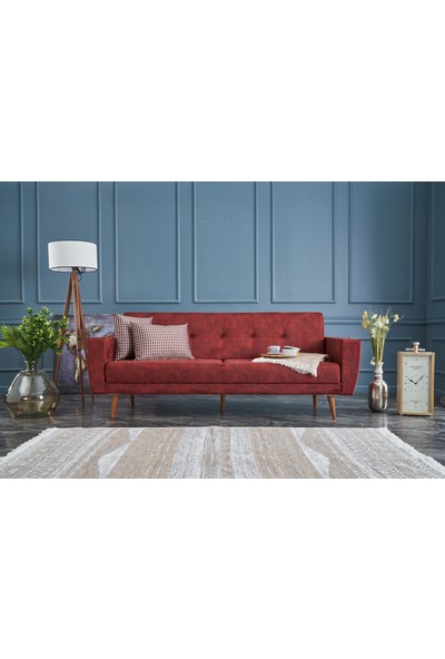 Evdebiz Vivalde Yataklı Üçlü Kanepe Koyu Kırmızı