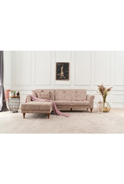 Evdebiz Madona Klasik Yataklı Köşe Koltuk Krem Sol