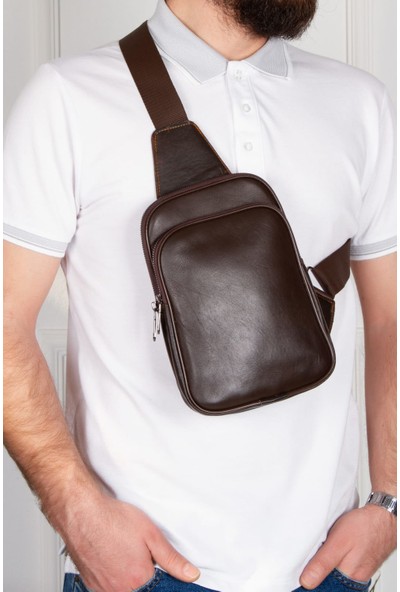 Newish Hakiki Deri Çapraz Omuz Çantası Bodybag (17-24 Cm)