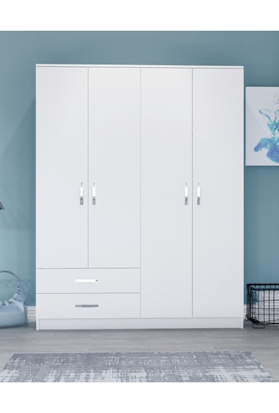 Hepsi Home Novado 4 Kapaklı 2 Çekmeceli Gardırop - Beyaz Hepsi Home Novado 4 Kapaklı 2 Çekmeceli Gardırop - Beyaz