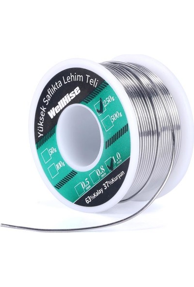 Wellhise Lehim Teli Wellhise 1,0 mm 250 gr %63 Kalay %37 Kursun Lehim Teli Wellhise Lehim Teli Wellhise 1,0 mm 250 gr %63 Kalay %37 Kursun Lehim Teli