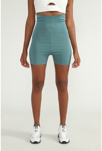 Coral Yüksek Bel Dar Şort Petrol Yeşili