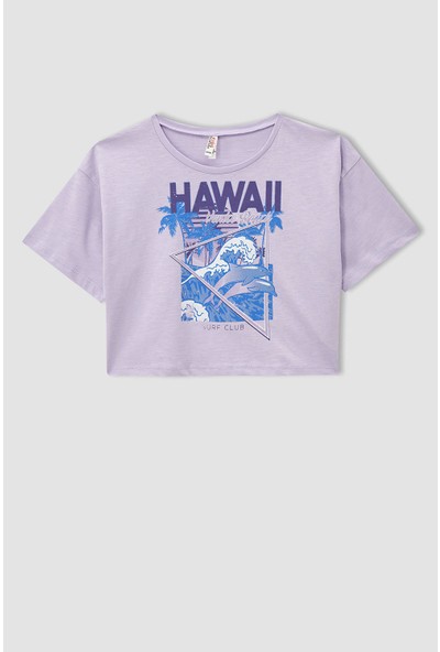 DeFacto Kız Çocuk Baskılı Kısa Kollu Crop Tişört V7913A621HS