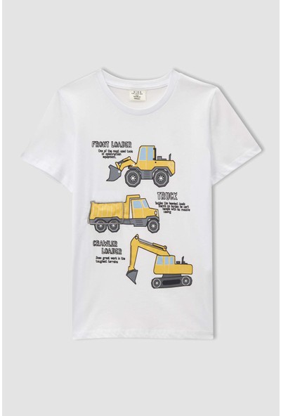 Defacto Erkek Çocuk İş Makinası Baskılı Kısa Kollu Tişört V7735A621HS