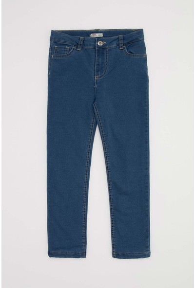 DeFacto Kız Çocuk İçi Polar Astarlı Isı Yalıtımlı Warmtech Jean Pantolon S9454A620AU