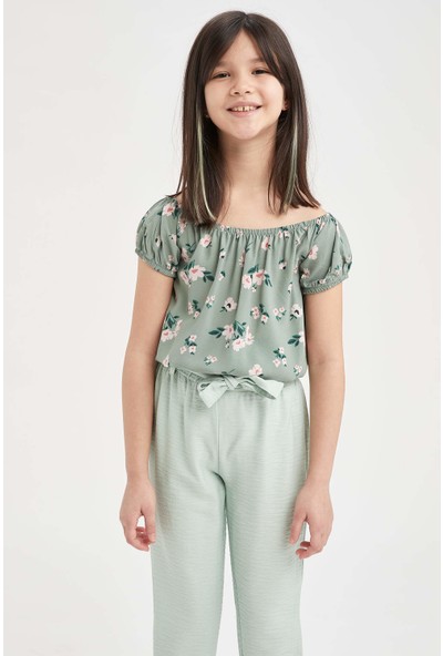 Defacto Kız Çocuk Çiçek Desenli Kısa Kollu Crop  Bluz T4313A621SM Defacto Kız Çocuk Çiçek Desenli Kısa Kollu Crop  Bluz T4313A621SM