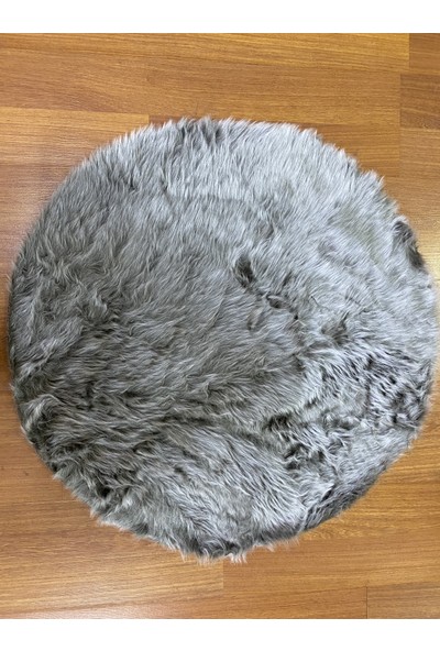 Halıforum Yıkanabilir Post Peluş Halı Yuvarlak Gri 80 x 80 cm.