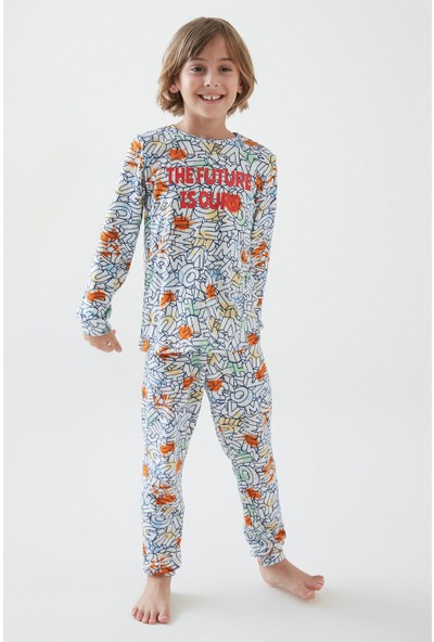 Penti Beyaz Boys Splash 2li Termal Pijama Takımı