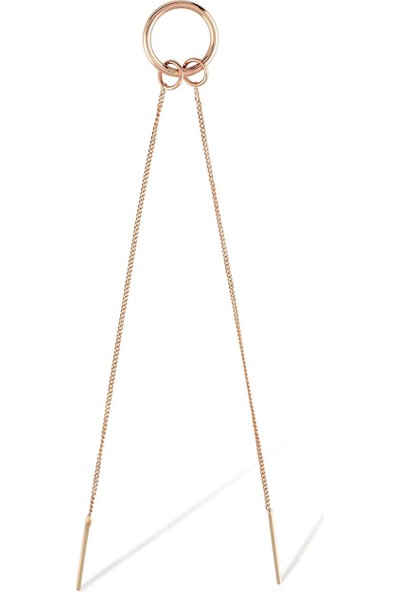 Piano Jewellery Cabaret Halka ve Zincir Ikili Tek  altın 14 Ayar Küpe