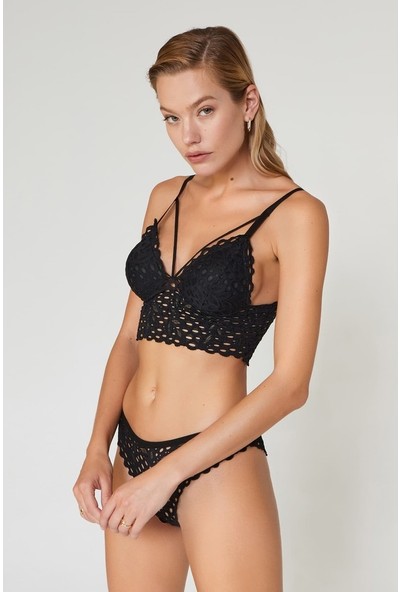 Cansoy Liona Dantelli Siyah Bralet Takım
