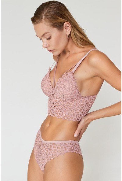 Cansoy Liona Dantelli Pudra Bralet Takım