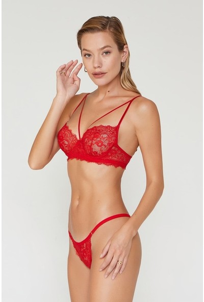 Cansoy Aura Cansoy Dantelli Kırmızı Sütyen Takımı