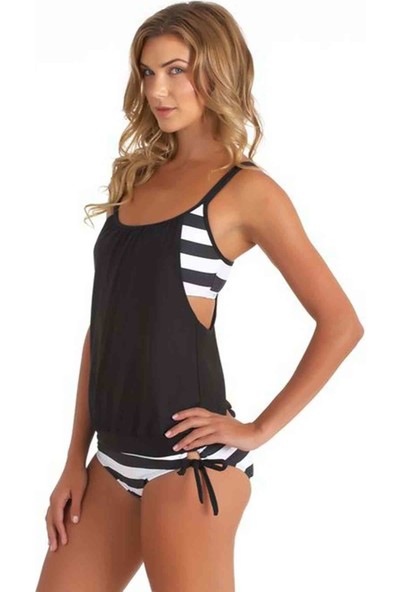 Troy Boutique Siyah Beyaz Kalın Çizgili Kadın Tankini Bikini Takım Troy Boutique Siyah Beyaz Kalın Çizgili Kadın Tankini Bikini Takım