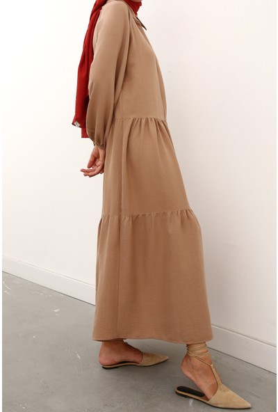 Yarece Düğmeli Reglan Kol Elbise