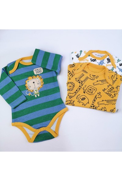 Necix's Aslan Baskılı Uzun Kollu 3 Lü Çıtçıtlı Erkek Bebek Bdi