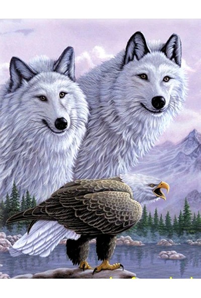 Aydınlı Parti Aksesaur 5d Elmas Boyama Kartallı Kurt Resmi Tablosu 40X60 cm