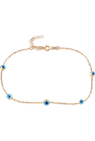 Coşar Silver Taşsız Altın Kaplama 5 Li Cam Göz Gümüş Halhal Coşar Silver Taşsız Altın Kaplama 5 Li Cam Göz Gümüş Halhal