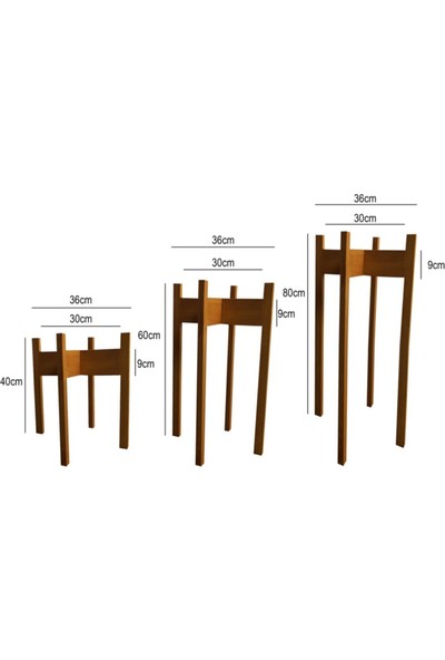 Nestwood Kayın Ağacı 3'lü Set Ahşap Saksı Rafı Çiçek Standı Saksı Sehpası ve Altlığı
