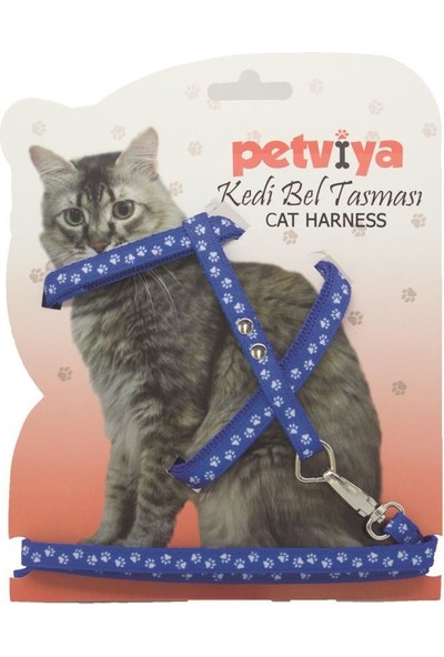 Petviya Pati Desenli Kedi Göğüs (Bel) Tasması Mavi