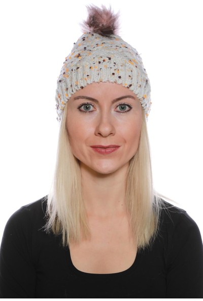 My Konsept Ponponlu Kırçıllı Beyaz Bayan Yün Bere