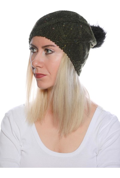 My Konsept Ponponlu Haki Yeşil Bayan Yün Bere