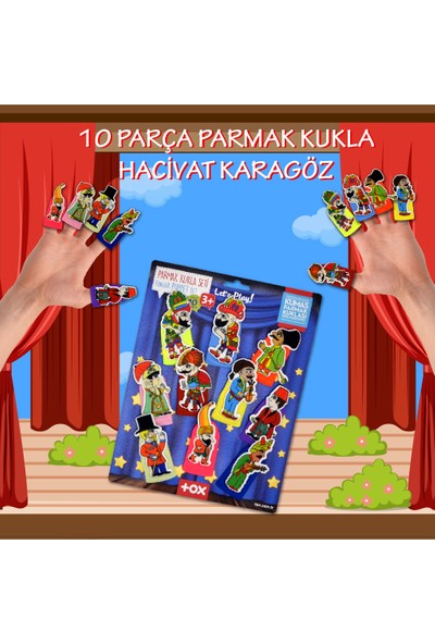 Tox Karagöz , Hacivat 10 Parça Parmak Kukla Set T224 Tox Karagöz , Hacivat 10 Parça Parmak Kukla Set T224
