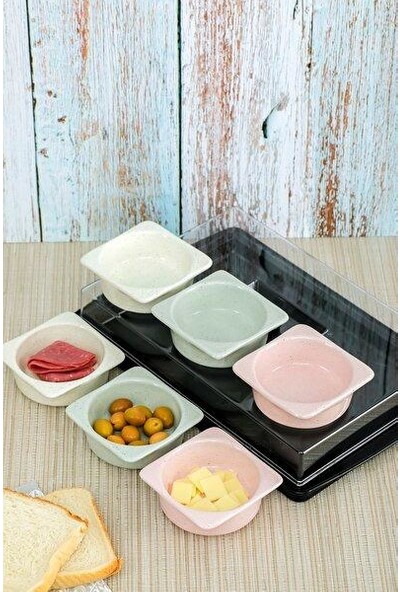 Hometarz 6'lı Porselen Kahvaltılık Seti Takımı Tepsili Kapaklı Hometarz 6'lı Porselen Kahvaltılık Seti Takımı Tepsili Kapaklı