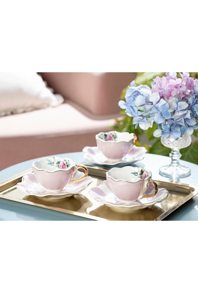 English Home Nelly Porselen 6'lı Kahve Fincan Takımı 90 ml Pudra