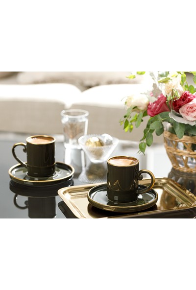 English Home Stripes Porselen 2'li Kahve Fincan Takımı 85 ml Yeşil