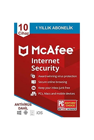Mcafee Internet Security 10 Cihaz 1 Yıl Son Sürüm