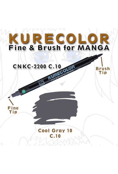 Zig Manga Çizim Kalemi Için Zig Kurecolor Ince Fırça C.10 Soğuk Gri Zig Manga Çizim Kalemi Için Zig Kurecolor Ince Fırça C.10 Soğuk Gri
