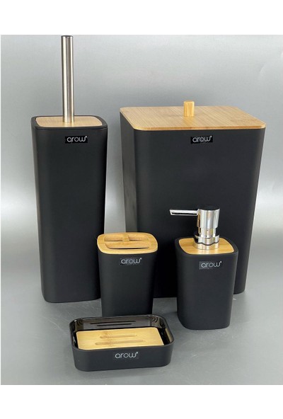 Lüx Bambu Akrilik 5 Parça Banyo Seti Siyah Lüx Bambu Akrilik 5 Parça Banyo Seti Siyah
