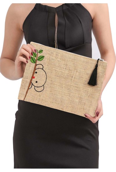 Yaratıcı Tasarım Hasır Kadın Portföy Clutch Çanta Panda