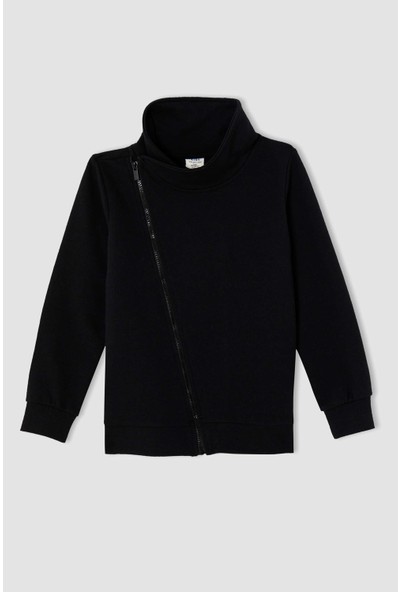 DeFacto Erkek Çocuk Regular Fit Degaje Yaka Fermuarlı İçi Yumuşak Tüylü Hırka V0811A621WN