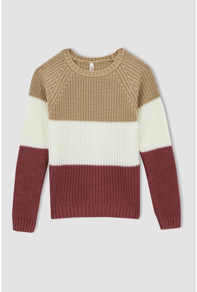 Defacto Kız Çocuk Regular Fit Renk Bloklu Triko Kazak N8562A621AU