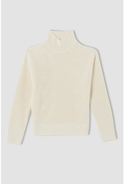 DeFacto Kız Çocuk Regular Fit Yarım Boğazlı Selanik Desenli Kazak U6102A621AU DeFacto Kız Çocuk Regular Fit Yarım Boğazlı Selanik Desenli Kazak U6102A621AU