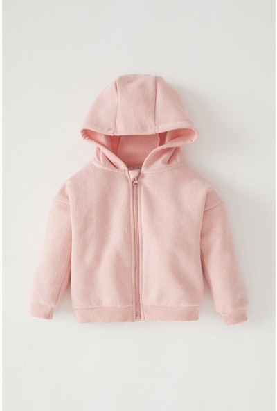 Defacto Kız Bebek Kapüşonlu İçi Yumuşak Tüylü Sweat Hırka V1882A221AU
