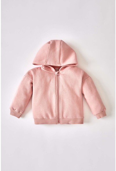 Defacto Kız Bebek Kapüşonlu İçi Yumuşak Tüylü Sweat Hırka V1882A221AU