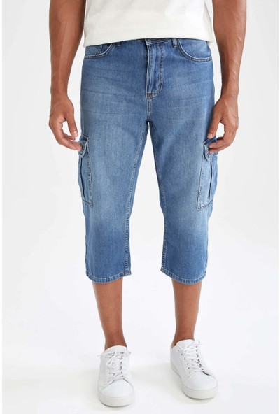 Defacto Regular Fit Kargo Cepli Bermuda Jean Şort V8771AZ21HS