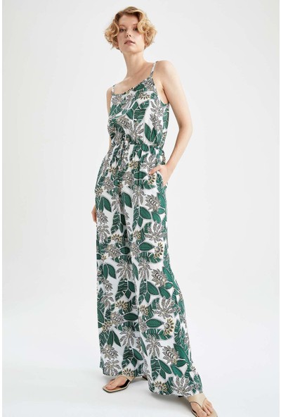 DeFacto Çiçek Desenli Askılı Maxi Tulum W0320AZ21HS