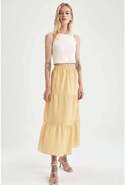 Defacto Ekose Desenli Kat Kat Midi Etek V8077AZ21HS