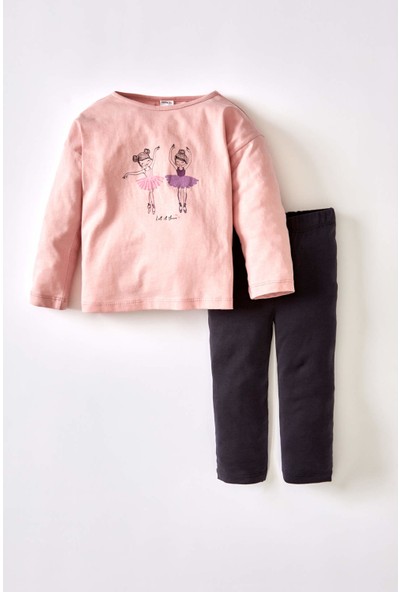 Defacto Kız Bebek Balerin Kız Baskılı Pamuklu Uzun Kollu Tişört Ve Tayt Takımı V5371A221AU Defacto Kız Bebek Balerin Kız Baskılı Pamuklu Uzun Kollu Tişört Ve Tayt Takımı V5371A221AU