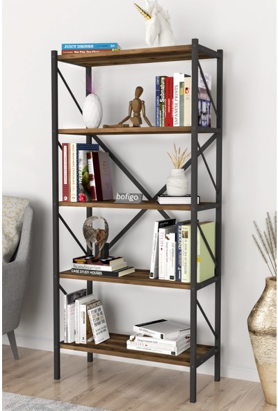 Bofigo Dekoratif 5 Raflı Kitaplık Metal Kitaplık Lidya