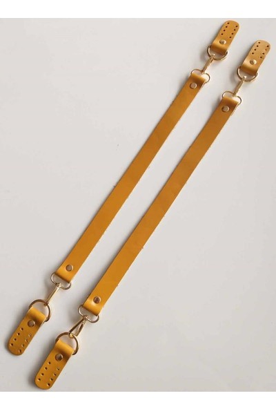 Angel Çanta Aksesuar Gerçek Deri 55 cm Misu Model Çift Sap Hardal Sarı Gold Metal